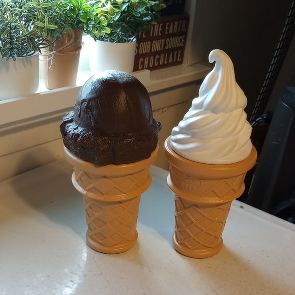 Accents | Vintage Ice Cream Cone Banks Chocolate Scoop Vanilla Swirl ...